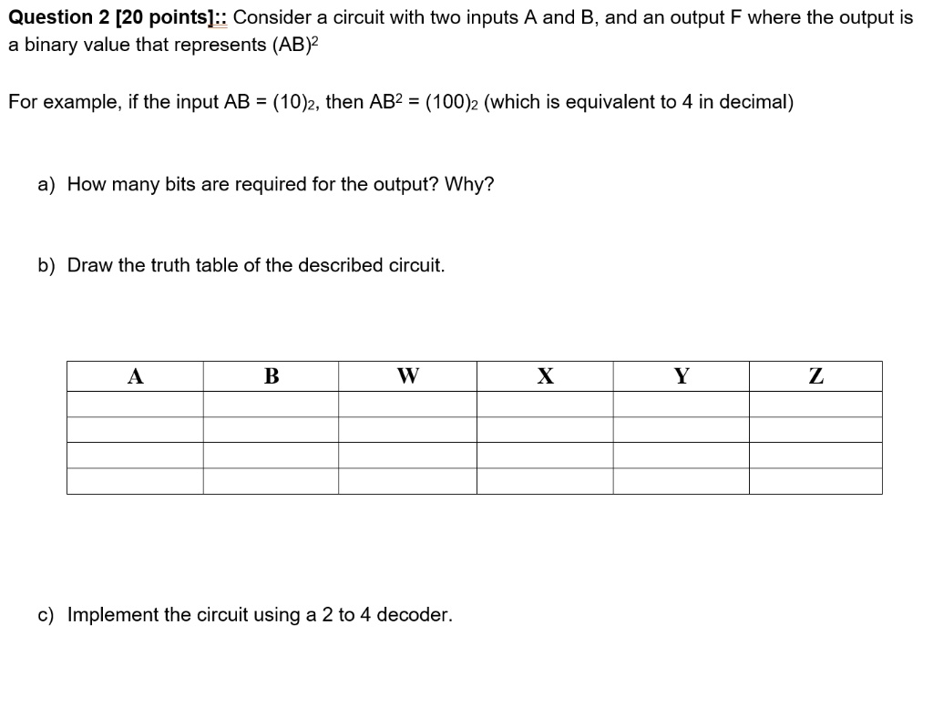 SOLVED: Question 2 [20 points]:: Consider a circuit with two inputs A and B, and an output F ...