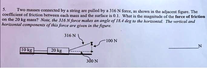 SOLVED: Two masses connected by a string are pulled by a 316 N force, as shown in the adjacent ...