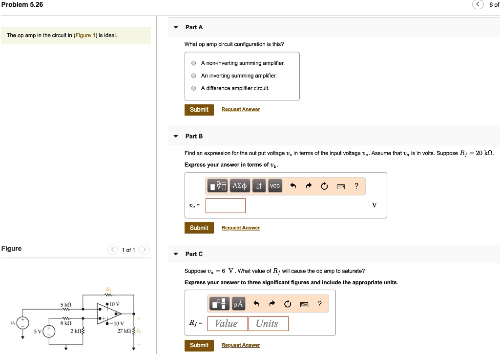 SOLVED: Problem 5.26 Part A The op amp in the circuit in Figure 1 is ideal. What op amp circuit ...