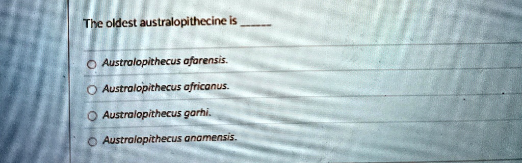 the oldest australopithecine is australopithecus afarensis ...