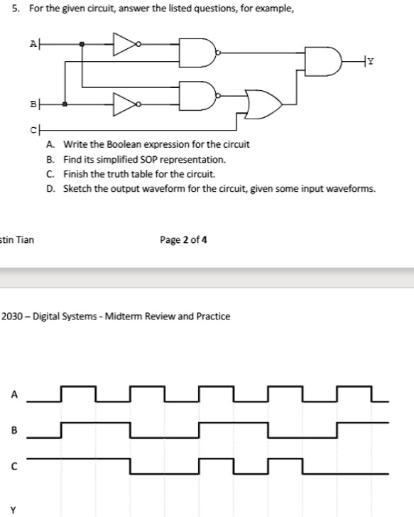 Solved For The Given Circuit Answer The Listed Questions For Example
