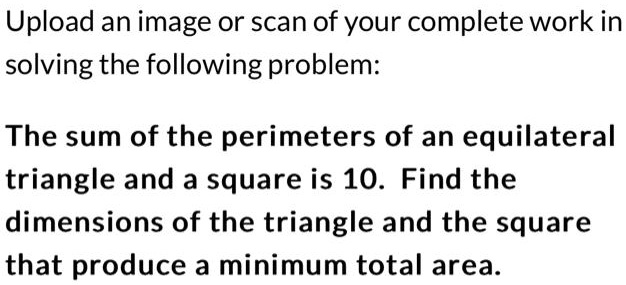 SOLVED: Upload an image or scan of your complete work in solving the ...