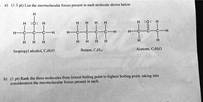 SOLVED: List the intermolecular forces present in each molecule shown ...
