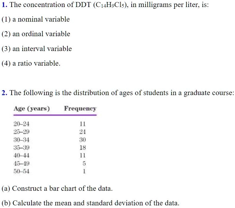 SOLVED: 1. The concentration of DDT (C14HCls), in milligrams per liter ...