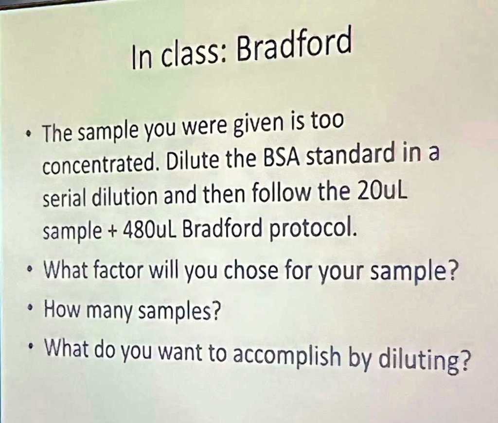 SOLVED: In class: Bradford The sample you were given is too ...