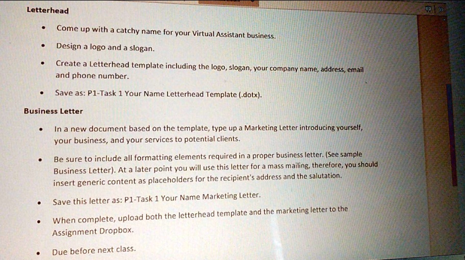 SOLVED: Project 1 Task 1: Letterhead and Marketing Letter Letterhead ...