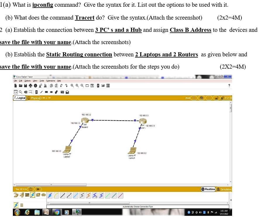 1(a) What is ipconfig command? Give the syntax for it. List out the ...