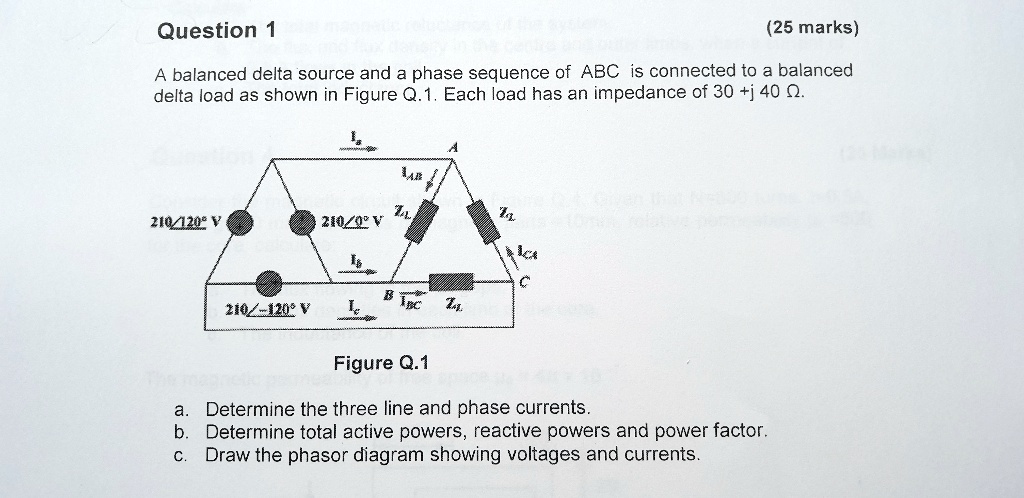 Question 1 (25 marks) A balanced delta source and a phase sequence of ...