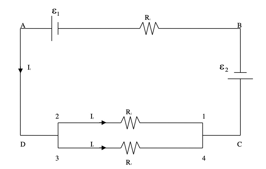 SOLVED: A circuit consists of two batteries of emf's given by e1 and e2 ...