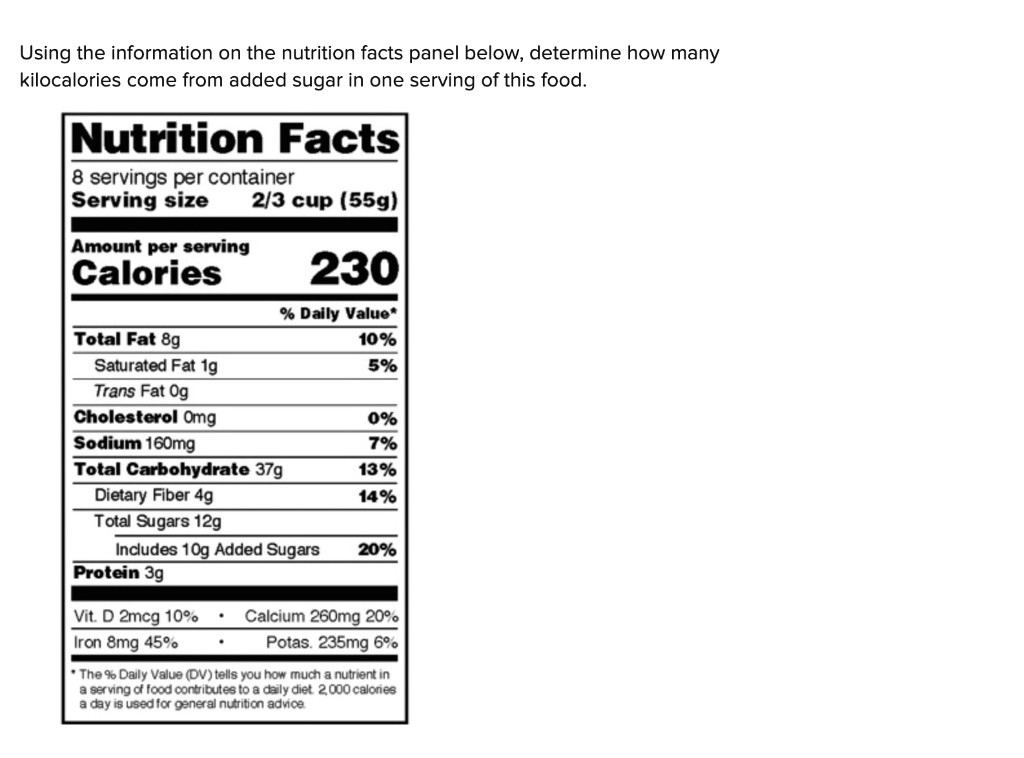 SOLVED: Using the information on the nutrition facts panel below ...