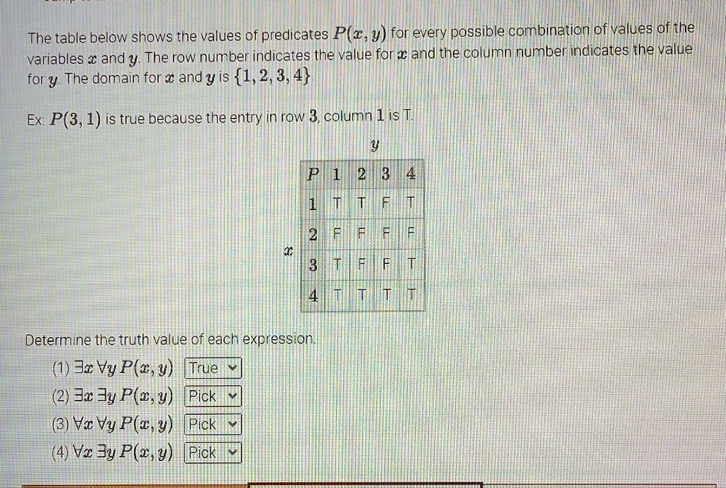texts the table below shows the values of predicates pcw for every ...