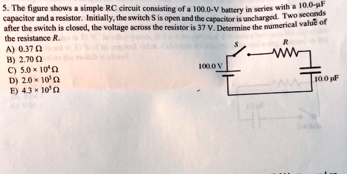 SOLVED: 5. The figure shows simple RC circuit consisting of 100.0-V battery in series with 10.0 ...