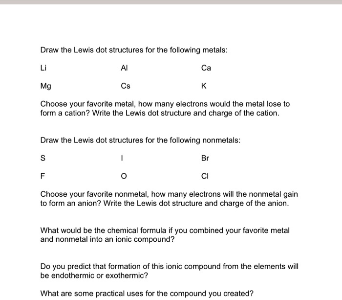 draw the lewis dot structures for the following metals ca mg cs choose ...