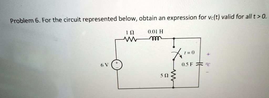 Problem 6. For the circuit represented below, obtain an expression for vc(t) valid for all t > 0 ...