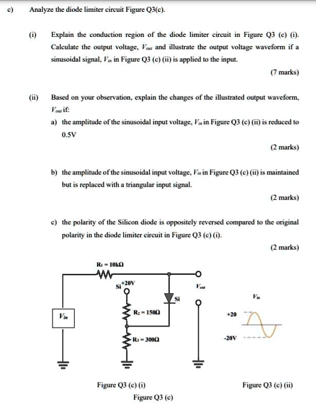 SOLVED: Please solve all questions step by step. (0) Analyze the diode limiter circuit Figure Q3 ...