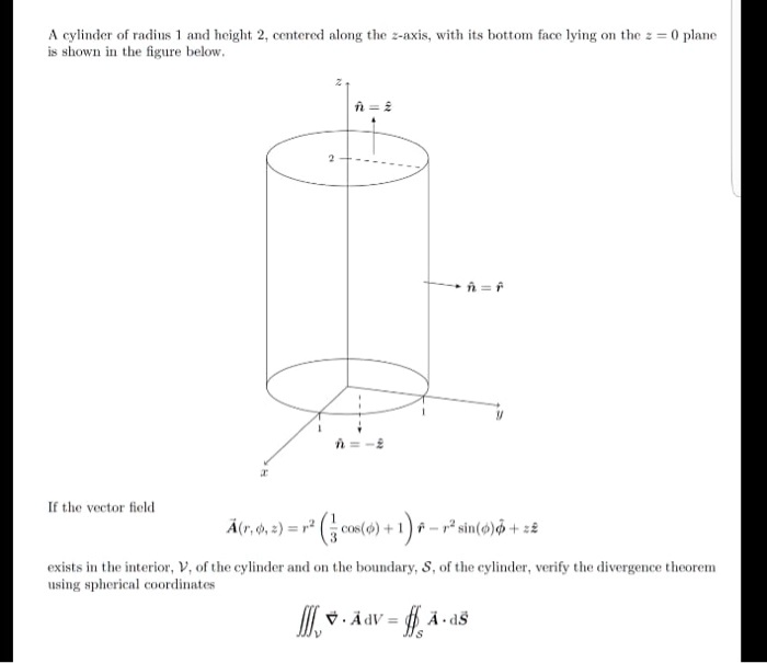 A cylinder of radius 1 and height 2, centered along the z-axis, with its bottom face lying on ...