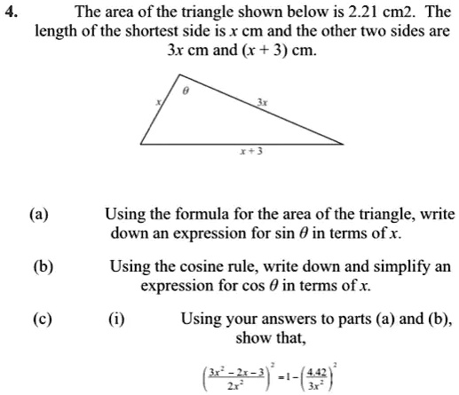 The area of the triangle shown below is 2.21 cm^2. The length of the ...