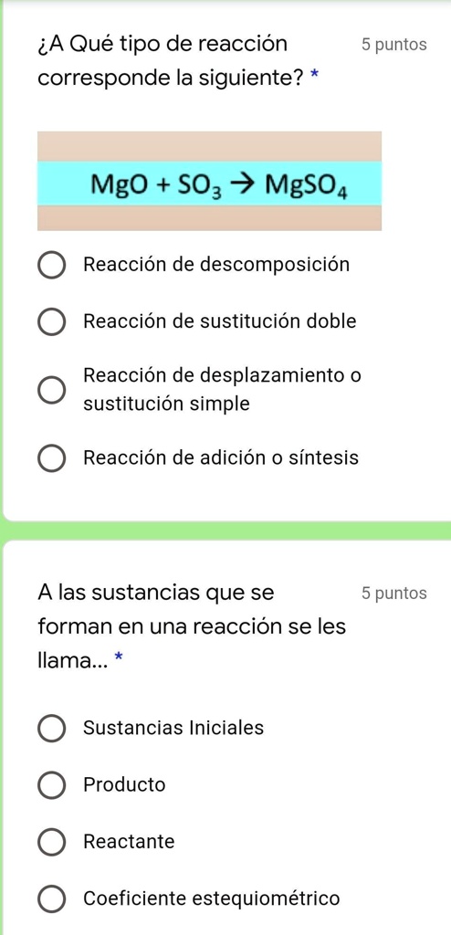 SOLVED: ayuda se los agradecería muchísimo iA Qué tipo de reacción ...