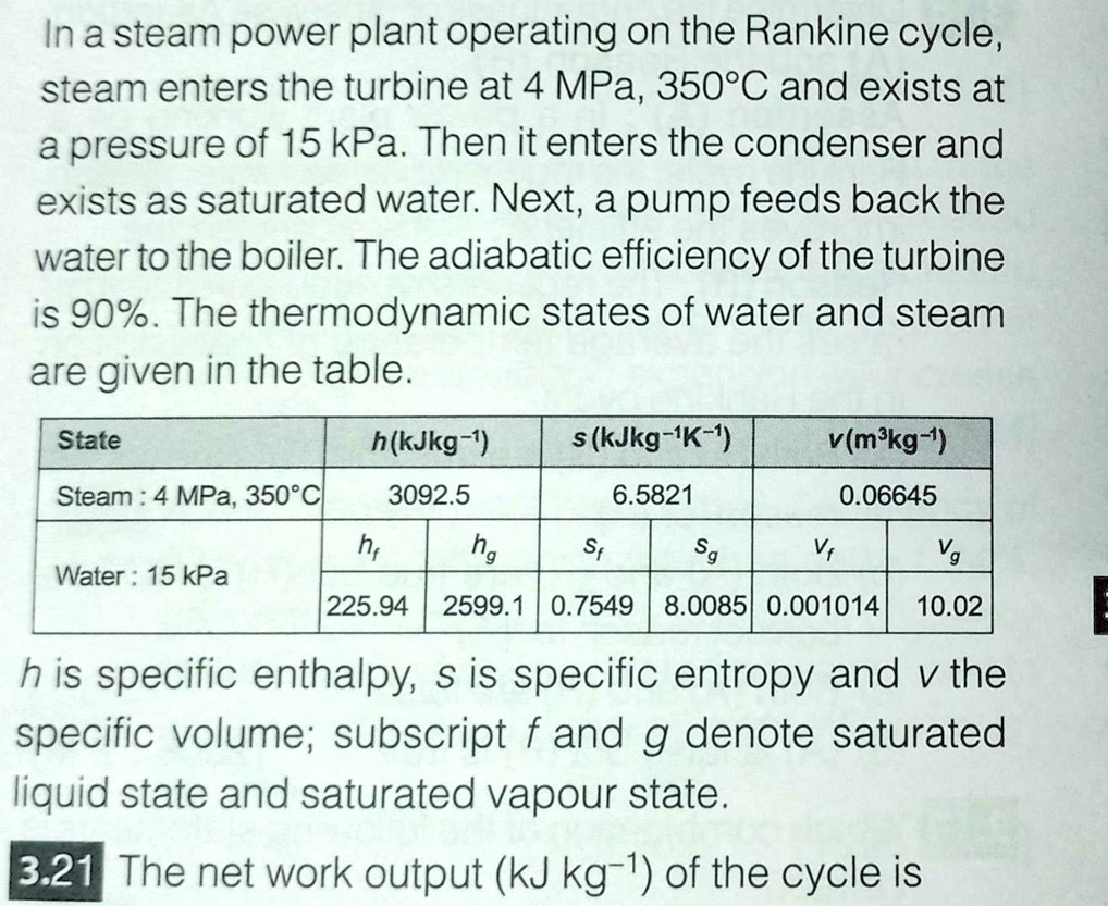 SOLVED: the net work output of the cycle ? In a steam power plant ...