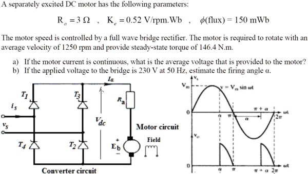 A separately excited DC motor has the following parameters: R = 3 Î© K = 0.52 V/rpm Wb(flux ...