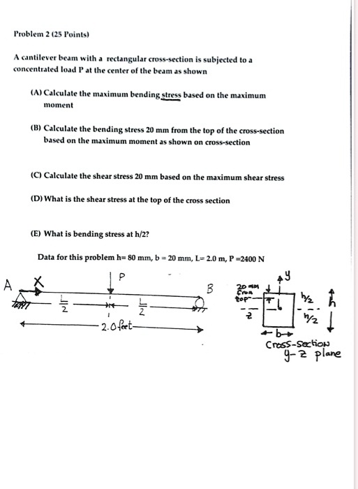 SOLVED: Problem 2 (25 Points) A cantilever beam with a rectangular cross-section is subjected to ...