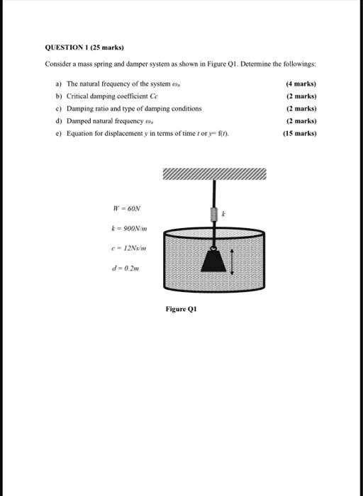 question 1 25 marks consider a mass spring and damper system as shown ...