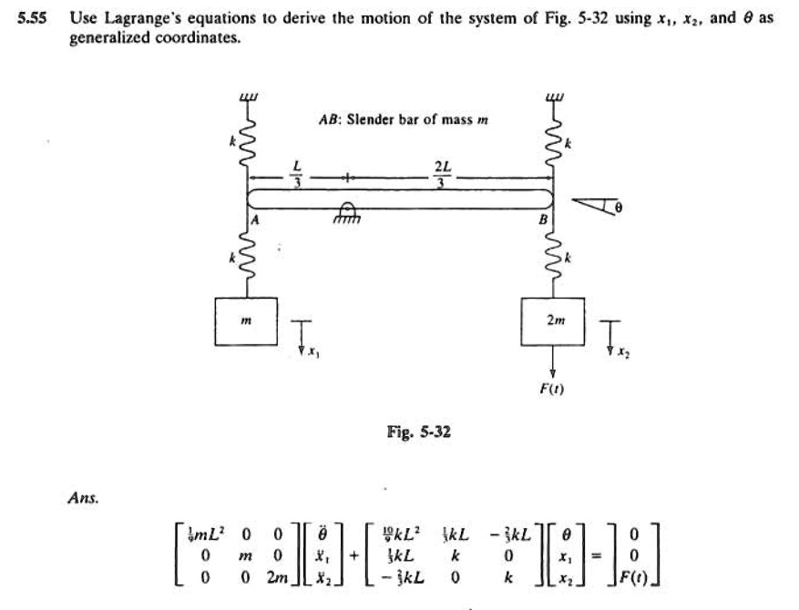[get Answer] Use Lagranges Equations To Derive The Motion Of The System Of Fig532 Using X1x2 And