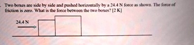 Two boxes are side by side and pushed horizontally by a 24.4 N force as ...