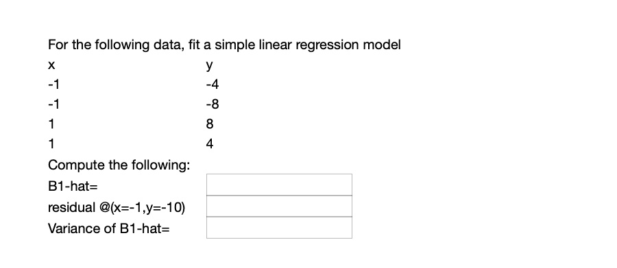 SOLVED: For the following data, fit a simple linear regression model ...