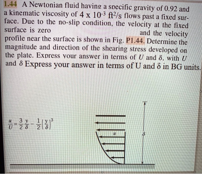 SOLVED: 1.44 A Newtonian fluid having a specific gravity of 0.92 and kinematic viscosity of 4 x ...