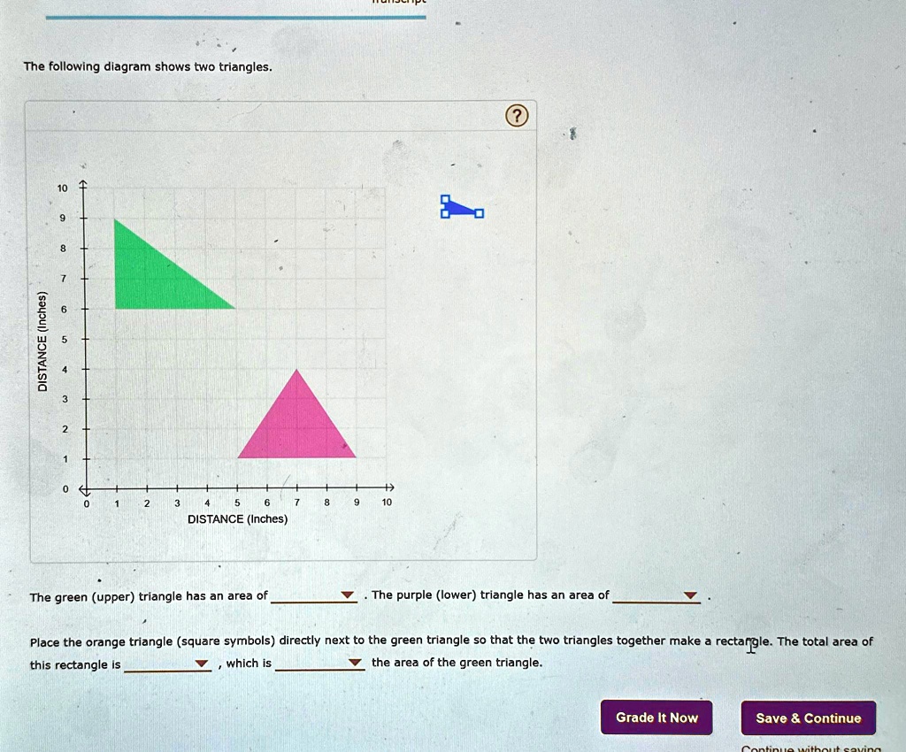 The following diagram shows two triangles. DISTANCE (Inches) 10 ? 9 8 7 6 5 4 3 2 1 0 0 1 2 3 4 ...