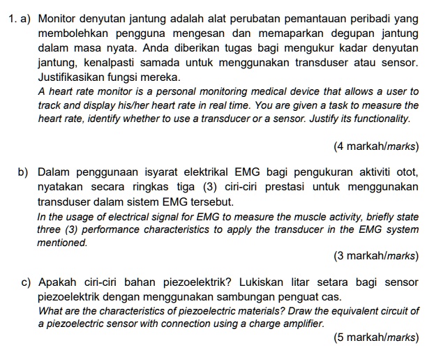 1. a) Monitor denyutan jantung adalah alat perubatan pemantauan ...