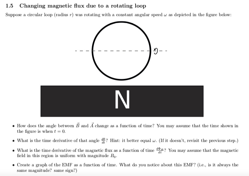 SOLVED: 1.5 Changing magnetic flux due to a rotating loop Suppose a circular loop (radius r) is ...