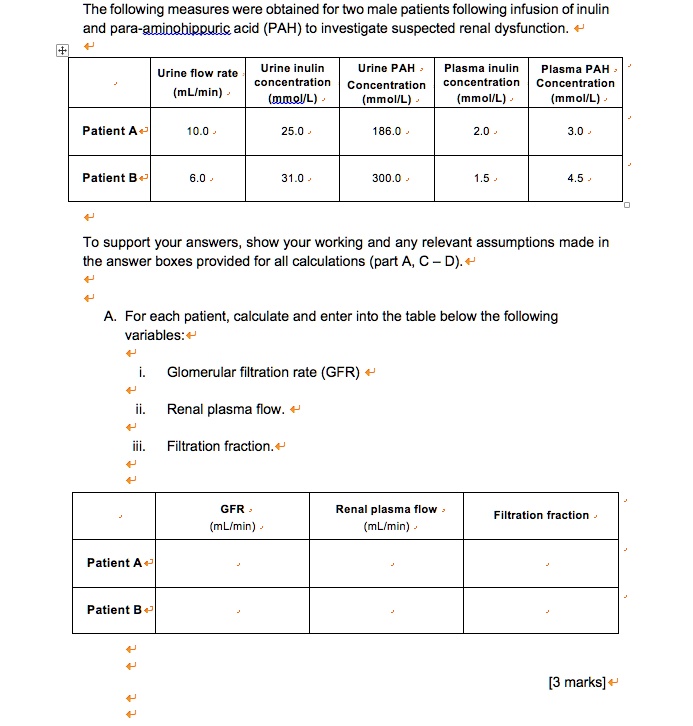 The following measures were obtained for two male patients following ...