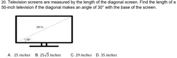 SOLVED: Television screens are measured by the length of the diagonal ...