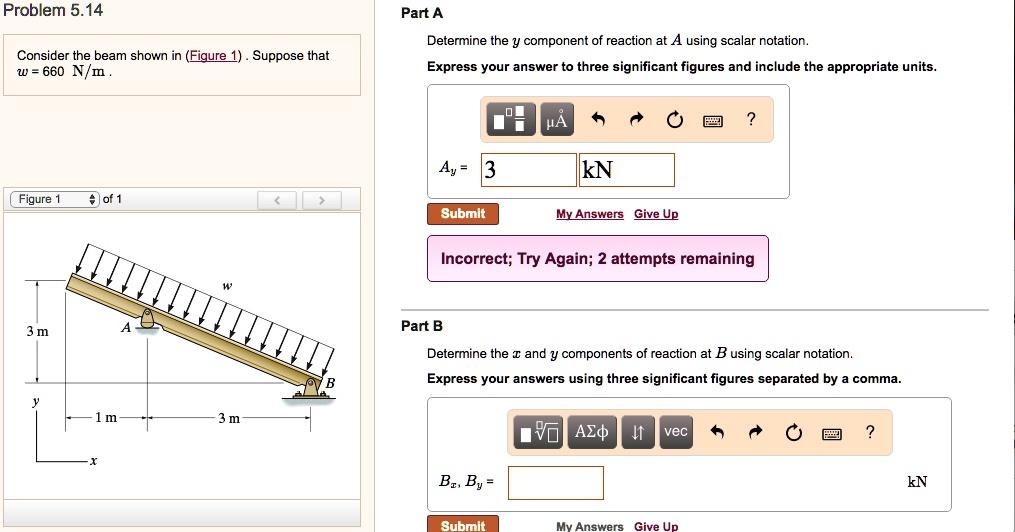 SOLVED: Problem 5.14 Part A Determine the y component of reaction at A using scalar notation ...