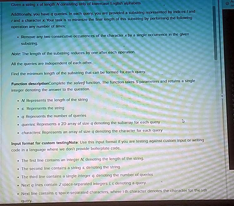 Solved Given A String S Of Length N Consisting Only Of Lowercase English Alphabets