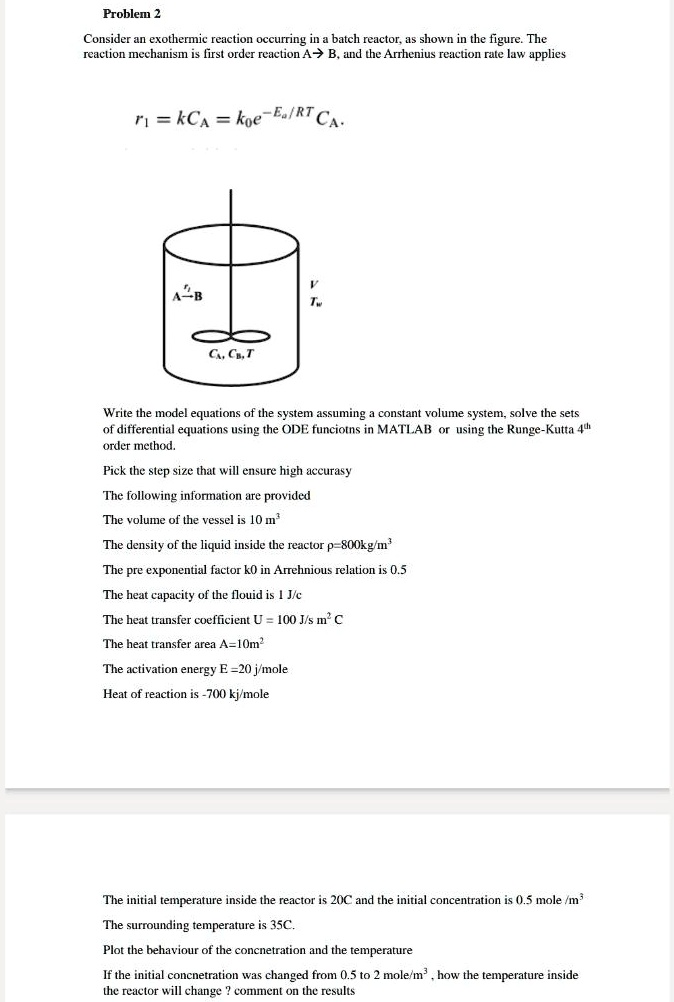 Problem 2 Consider an exothermic reaction occurring in a batch reactor, as shown in the figure ...