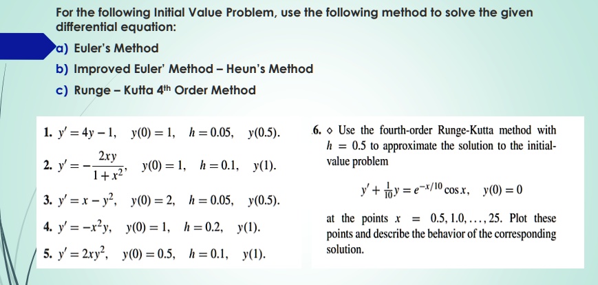 Solved For The Following Initial Value Problem Use The Following Method To Solve The Given