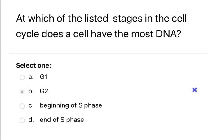 SOLVED: At which of the listed stages in the cell cycle does a cell ...
