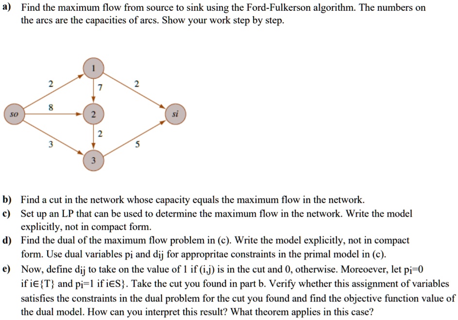 SOLVED: a) Find the maximum flow from source t0 sink using the Ford ...