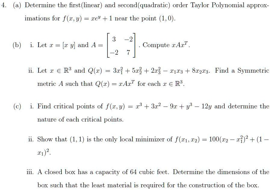 SOLVED: Determine the first (linear and second(quadratic) order Taylor ...