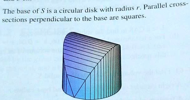 the base of is a circular disk with radius r parallel cross sections perpendicular to the base ...