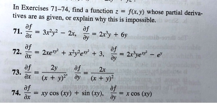 Solved In Exercises 71 74 Find A Function Z F X Y Whose Partial