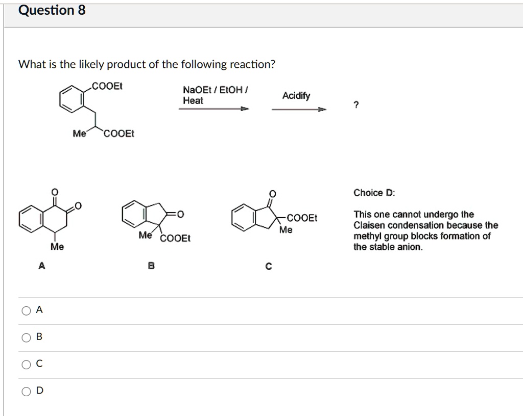 question 8 what is the likely product of the following reaction cooet ...