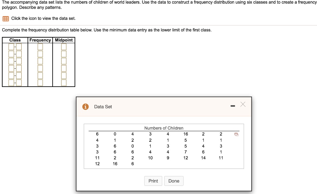 the accompanying data set lists the numbers of children of world leaders use the data t0 ...