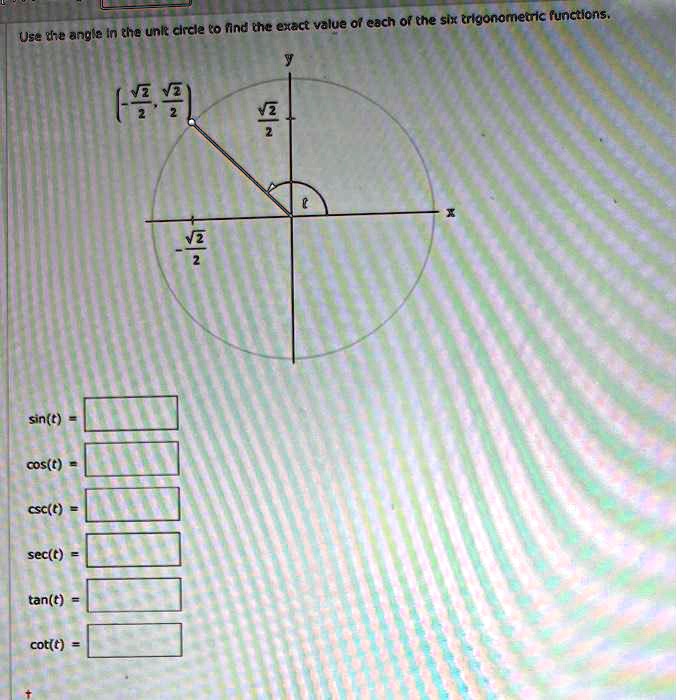 Use the angle in the unit circle to find the exact value of each of the six trigonometric ...
