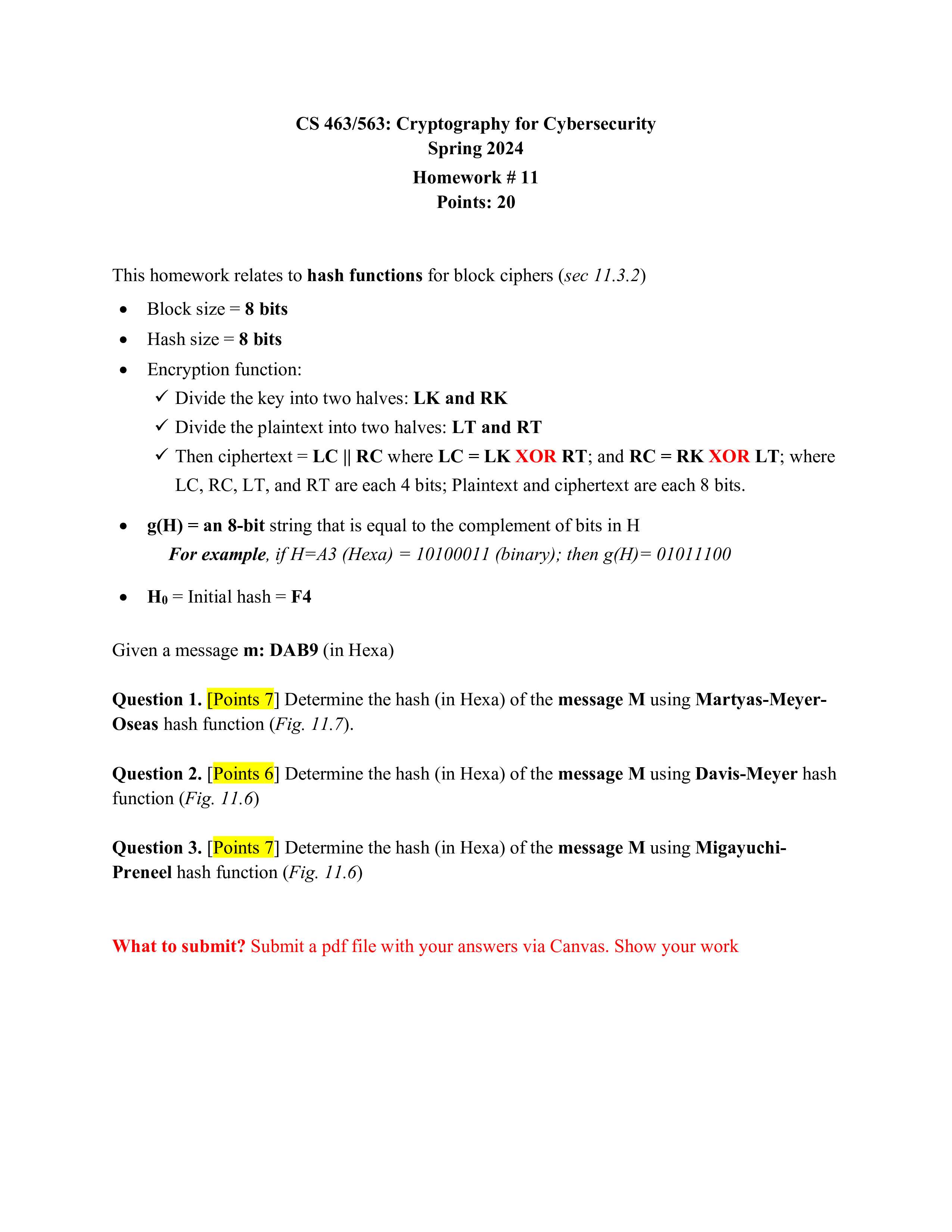 Solved Cs 463563 Cryptography For Cybersecurity Spring 2024 Homework 11 Points 20 This 
