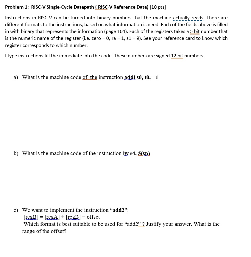 problem 1 risc v single cycle datapath risc v reference data 10 pts ... problem 1 risc v single cycle datapath risc v reference data 10 pts ...