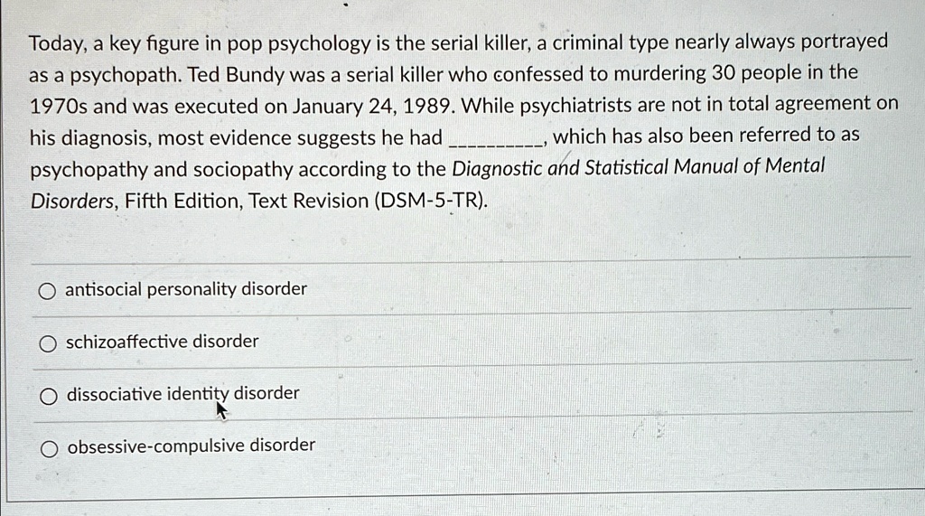 Today, a key figure in pop psychology is the serial killer, a criminal ...